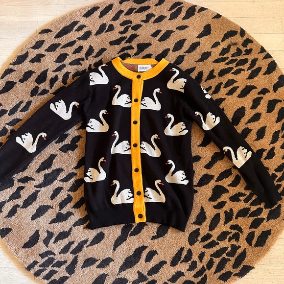 OXKnit | Sweaters | Womens Black Swan Jacquard Cardigan | Poshmark